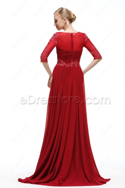 Red Modest Prom Dresses with Sleeves