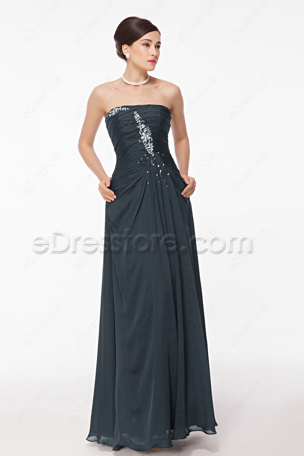 Crystals Charcoal Grey Maid of Honor Dresses Bridesmaid Dresses