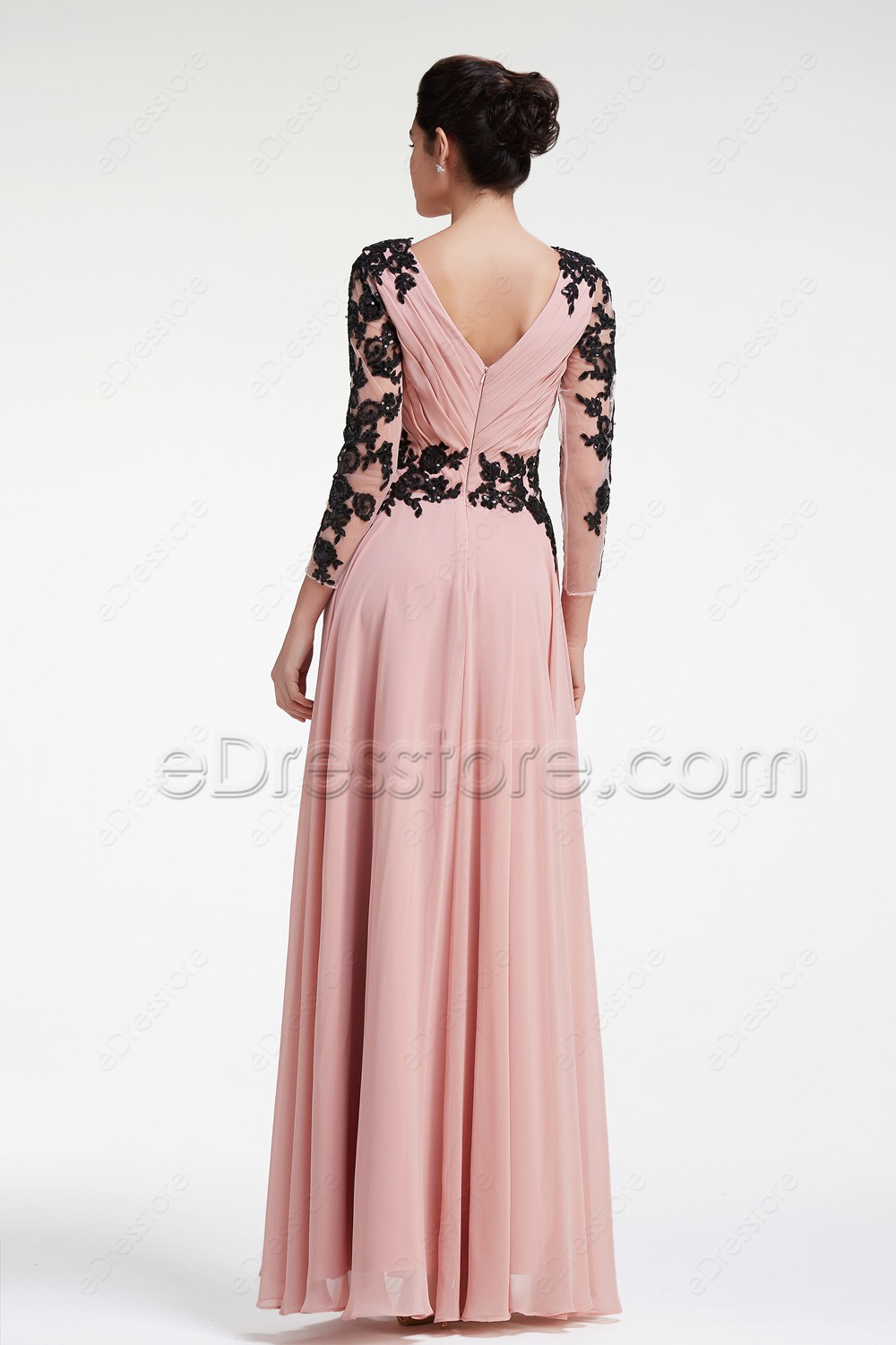 Modest Dusty Rose Prom Dresses Long Sleeves