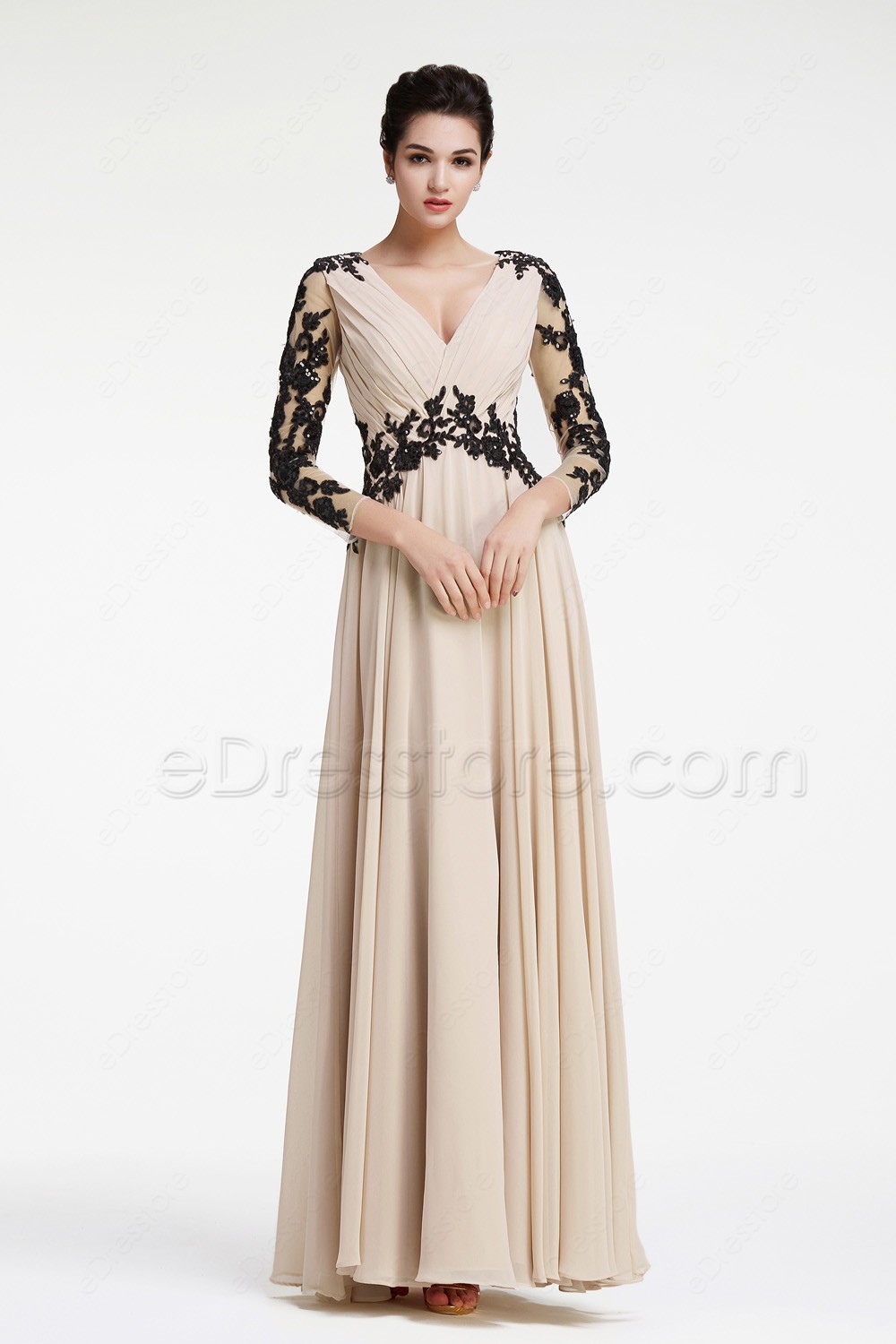 Modest Tan Color Bridesmaid Dresses Long Sleeves