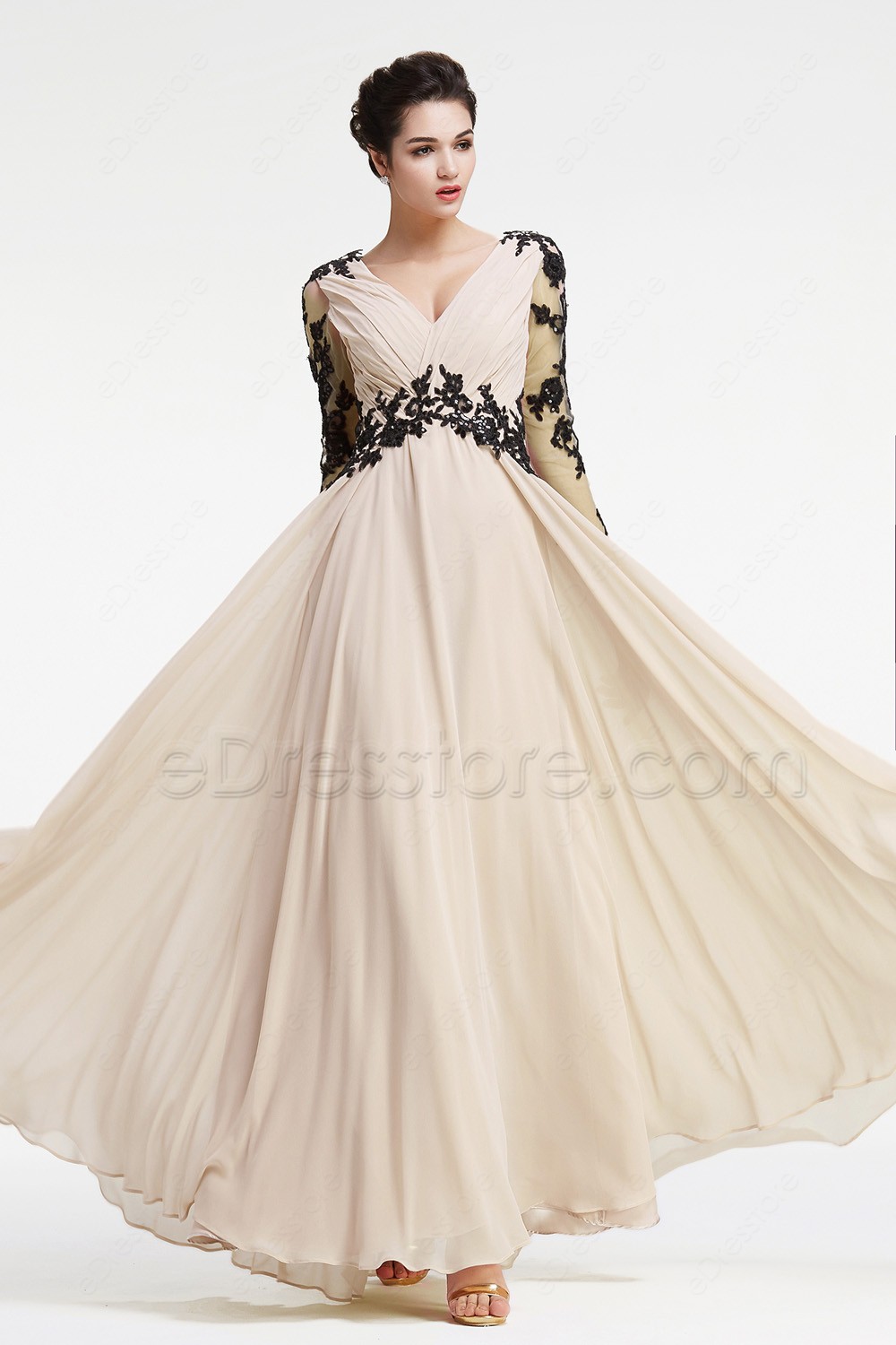 Modest Tan Color Bridesmaid Dresses Long Sleeves