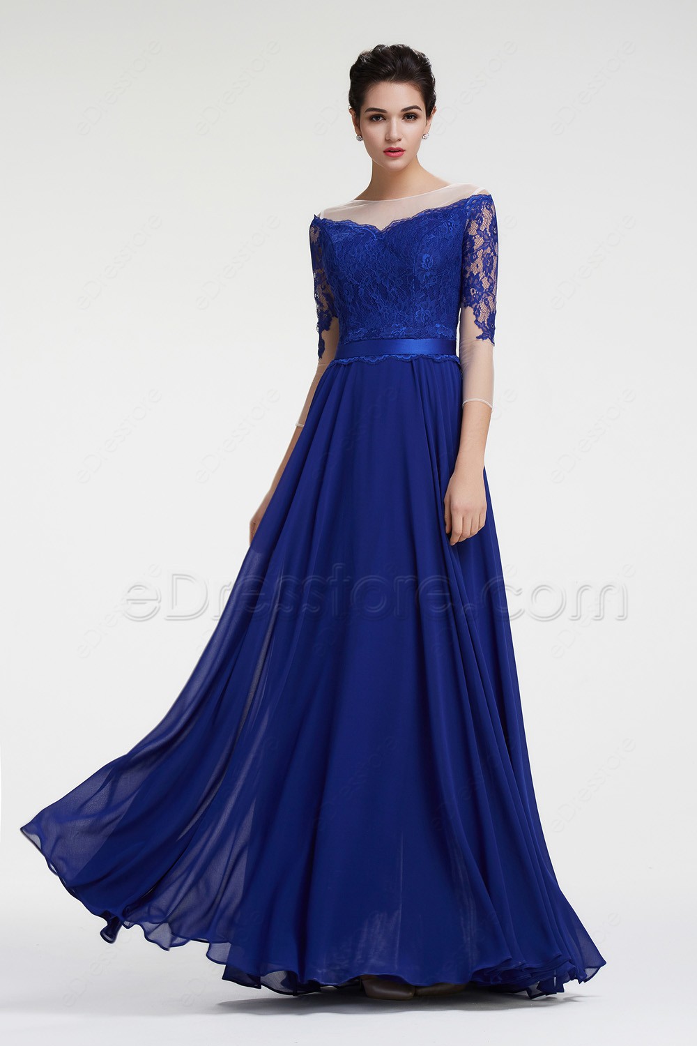 Royal Blue Lace Mother of the Bride Dresses with Sleeves