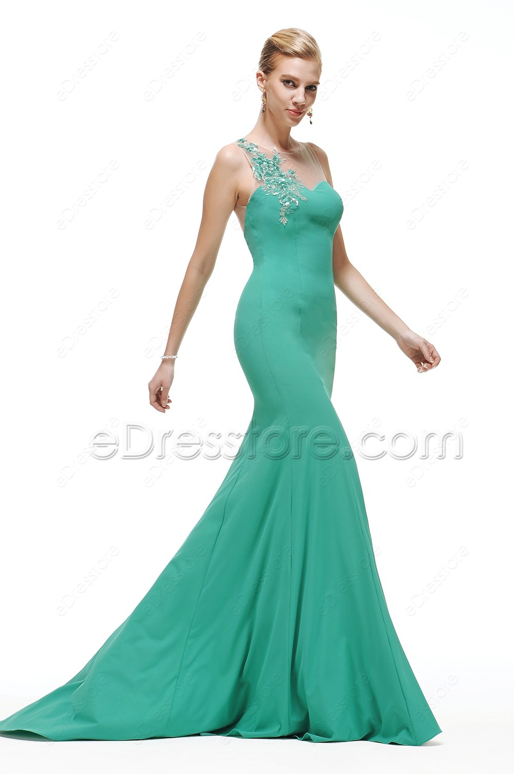 Green Mermaid Backless Prom Dress with sequins