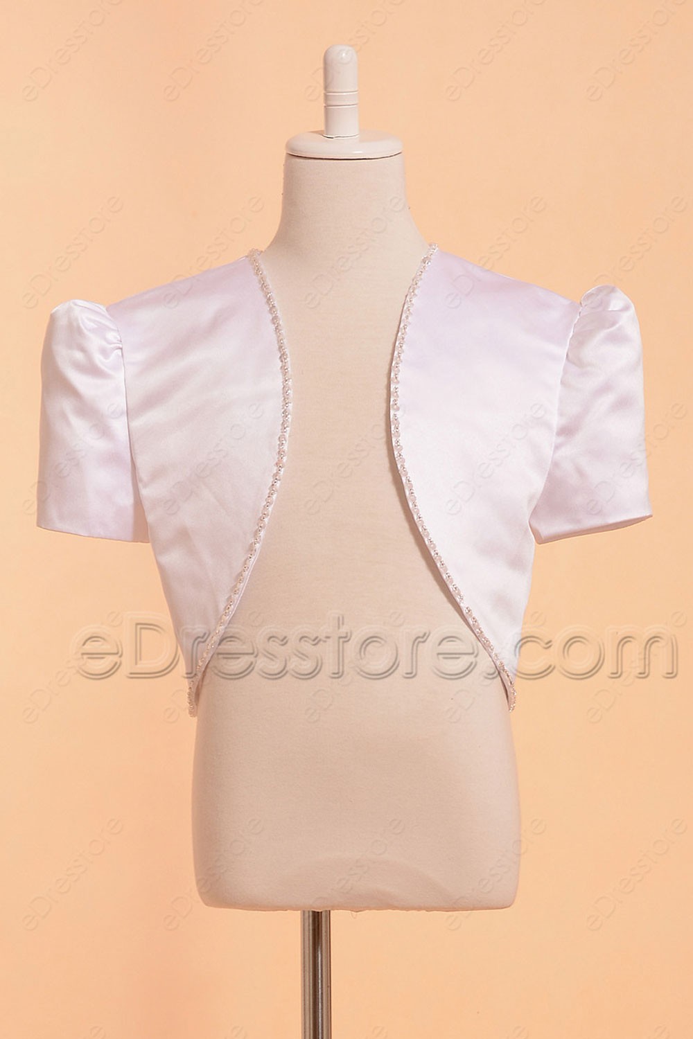 White First Communion Bolero Jacket with Hand Beadings