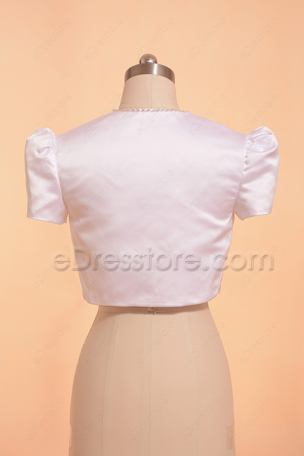 White First Communion Bolero Jacket with Hand Beadings